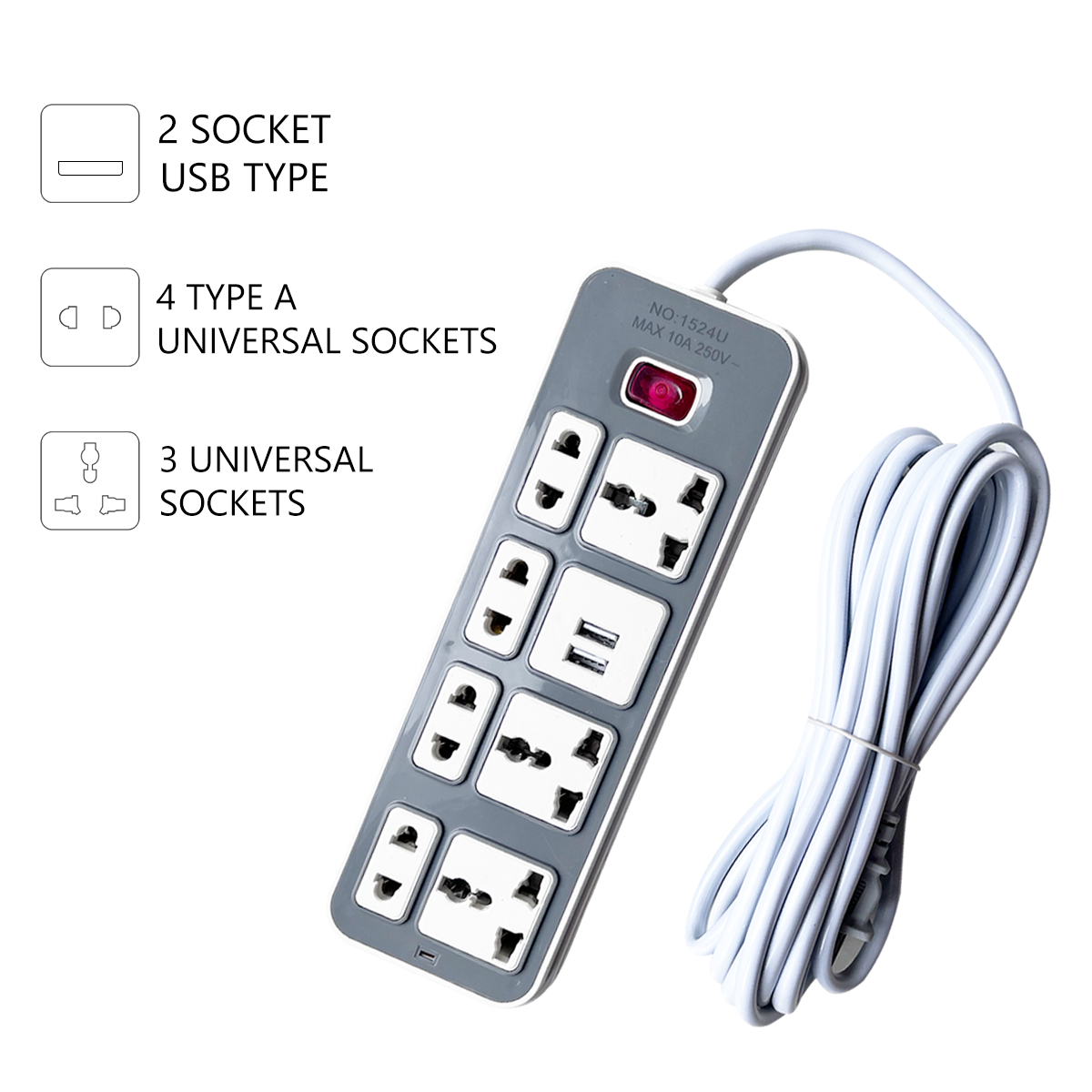 MultiFunction Socket With Multiple Universal Socket and 2 USB Port ...