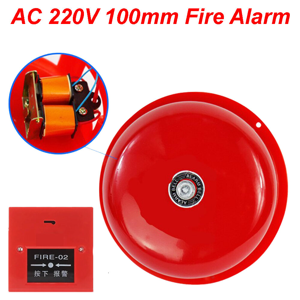 AC 12V 100mm Dia Schools Fire Alarm Round Shape Electric Bell Red Fire ...