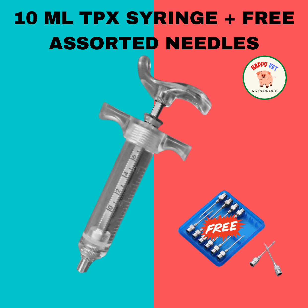10 ml Heavy Duty Veterinary Syringe +12 PCS assorted needles syringe ...