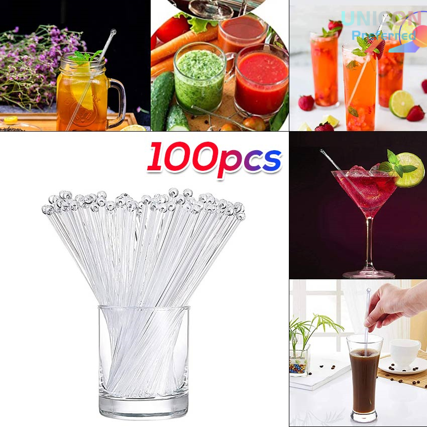 100Pcs Disposable Coffee Stirrer Swizzle Stick Transparent Cocktail ...