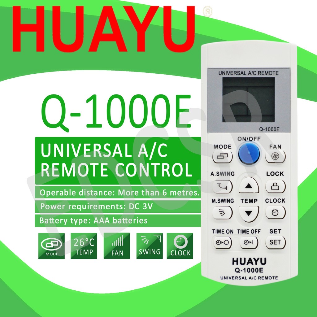 Huayu Q-1000E Universal AC Remote Control for Split Type Aircon | Lazada PH