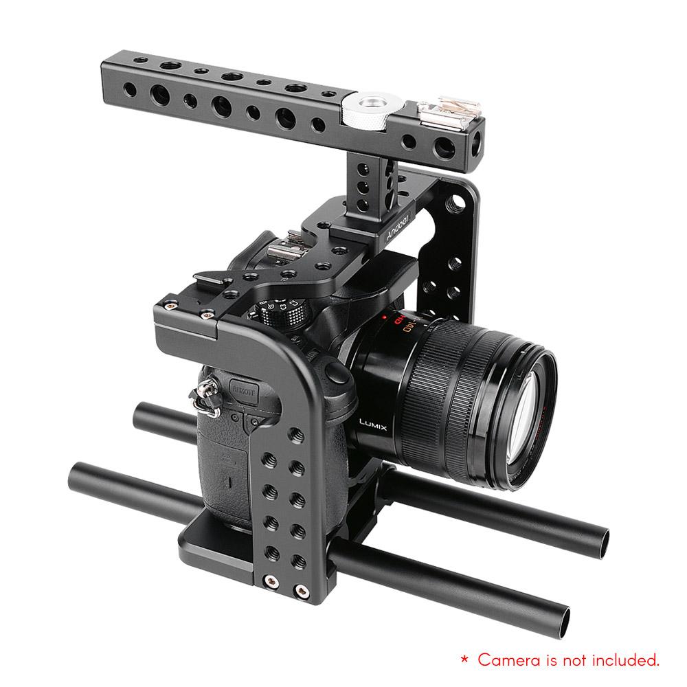 Andoer Video Camera Cage Rig Stabilizer with Top Handle Baseplate 15mm ...