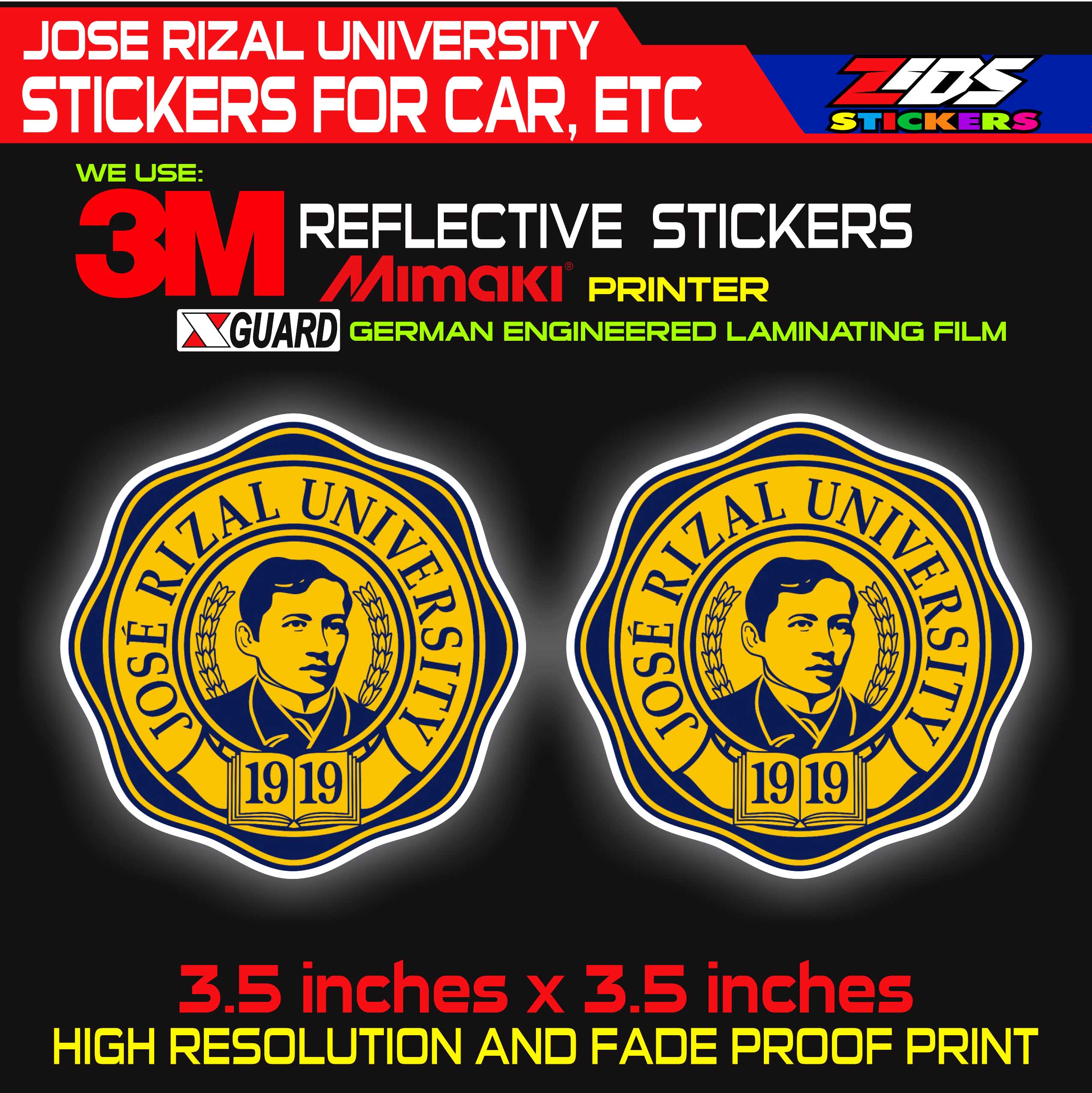 jose rizal university jru logo 3M reflective printed laminated sticker ...