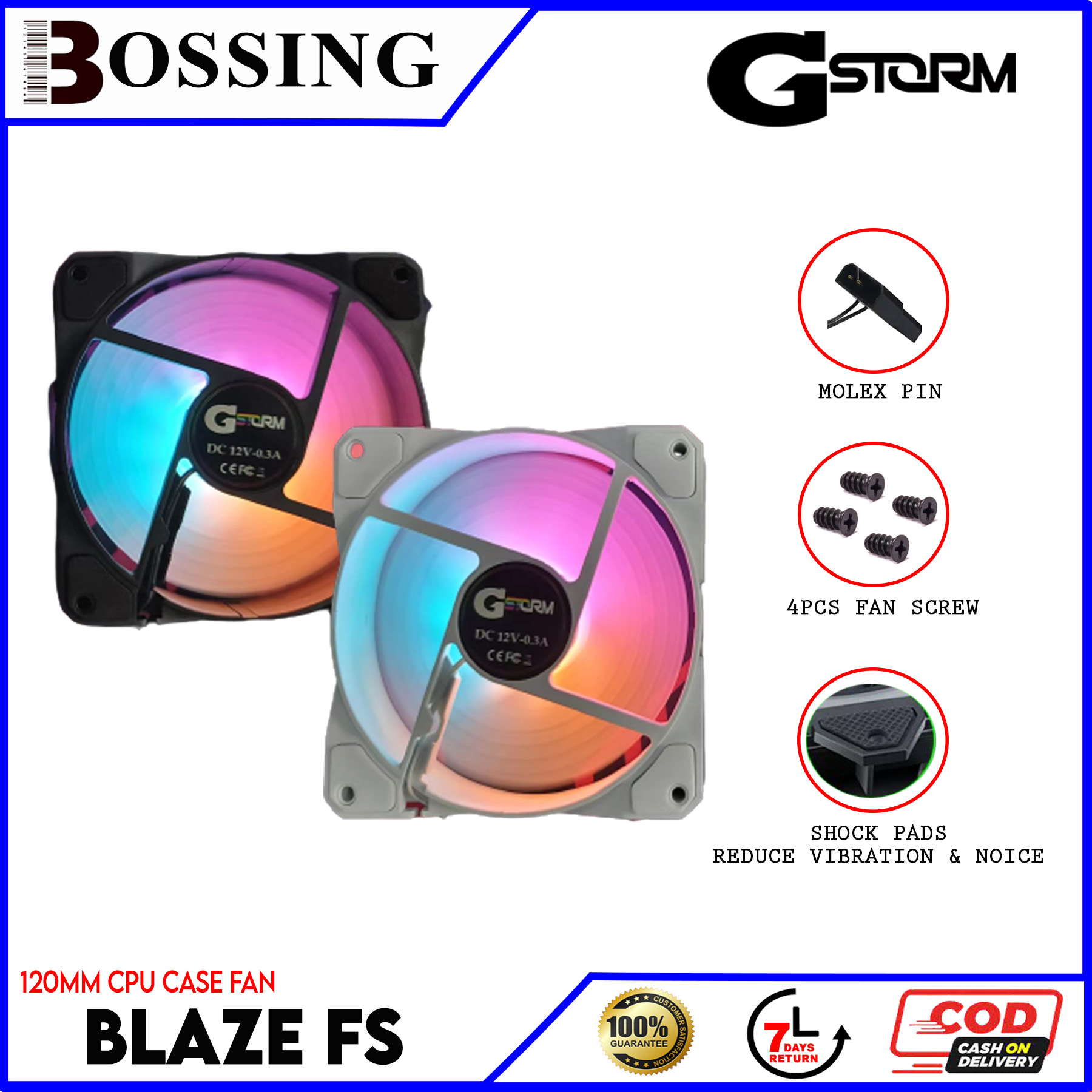 Gstorm BLAZE FS 120mm PC CPU Computer Case Cooling Fan Black | White ...