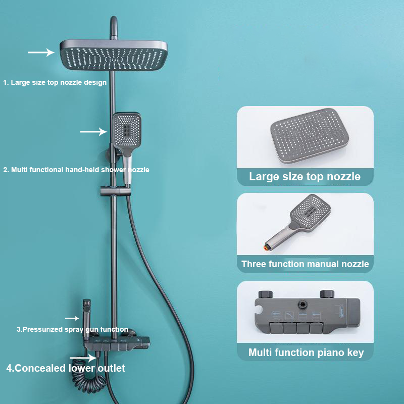 KOTOT gun gray 304 stainless steel bathroom 4 in 1 square shower with ...