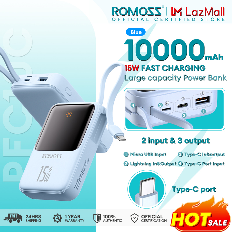 Romoss PFC10 10000mAh Powerbank Fast Charging With Built-in Cable 2 ...