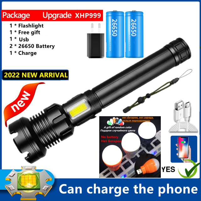 Super XHP999 Most Powerful LED Flashlight 26650 Rechargeable Tactical ...