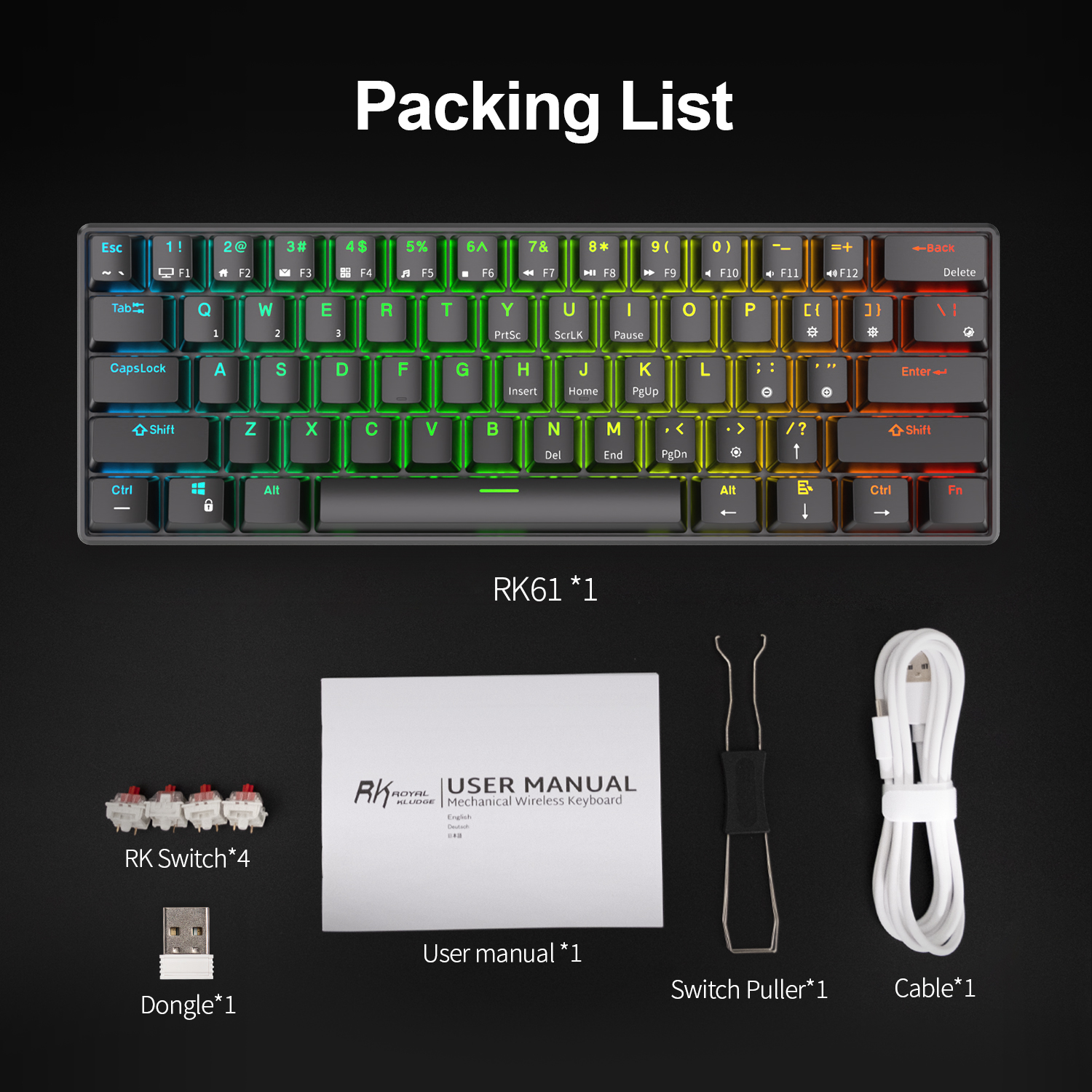 RK61 ROYAL KLUDGE 60% Mechanical Keyboard 61 Keys Ultra-Compact RGB ...