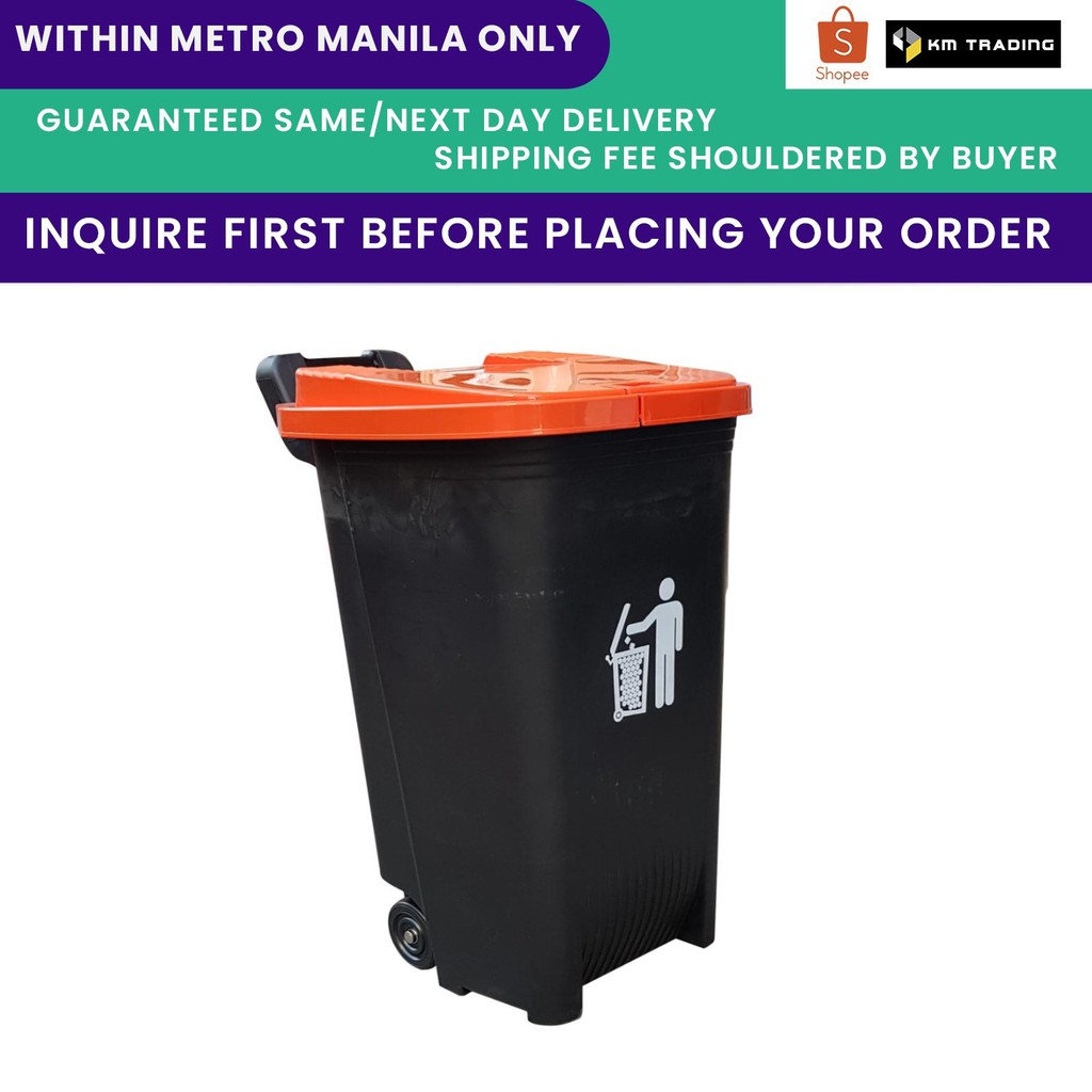 Orocan Trash Bin Trash Can with Wheels and lock 80L Basurahan Garbage ...