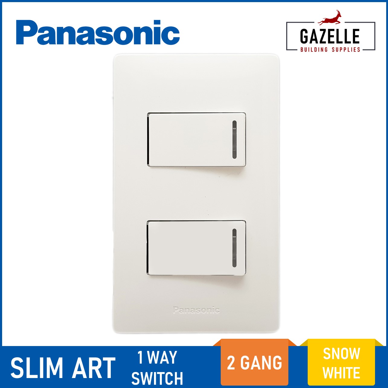 Panasonic Slim Art 1 Way Switch - 2 Gang (Snow White / Metallic Gray ...