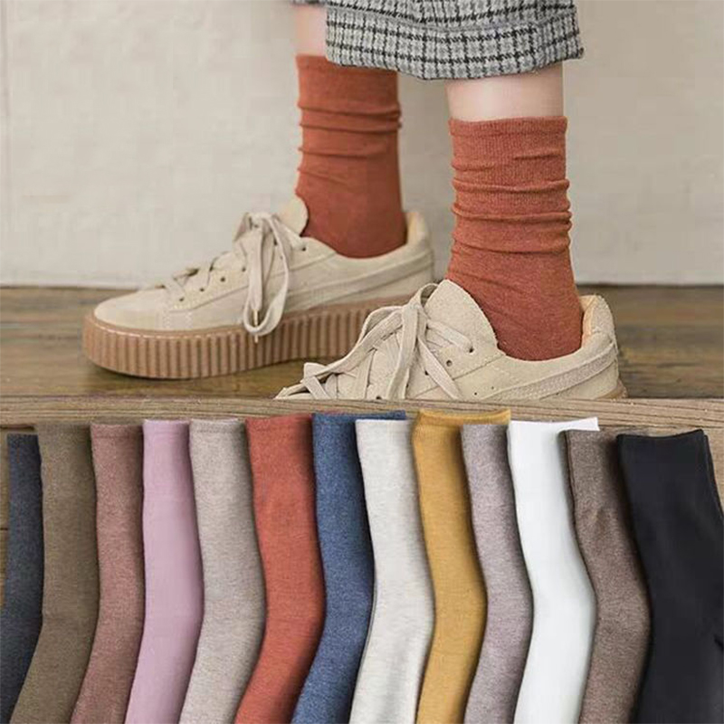 C.three. Korean Unisex Solid Color Socks Mid Cut Sock Baseball Foot ...