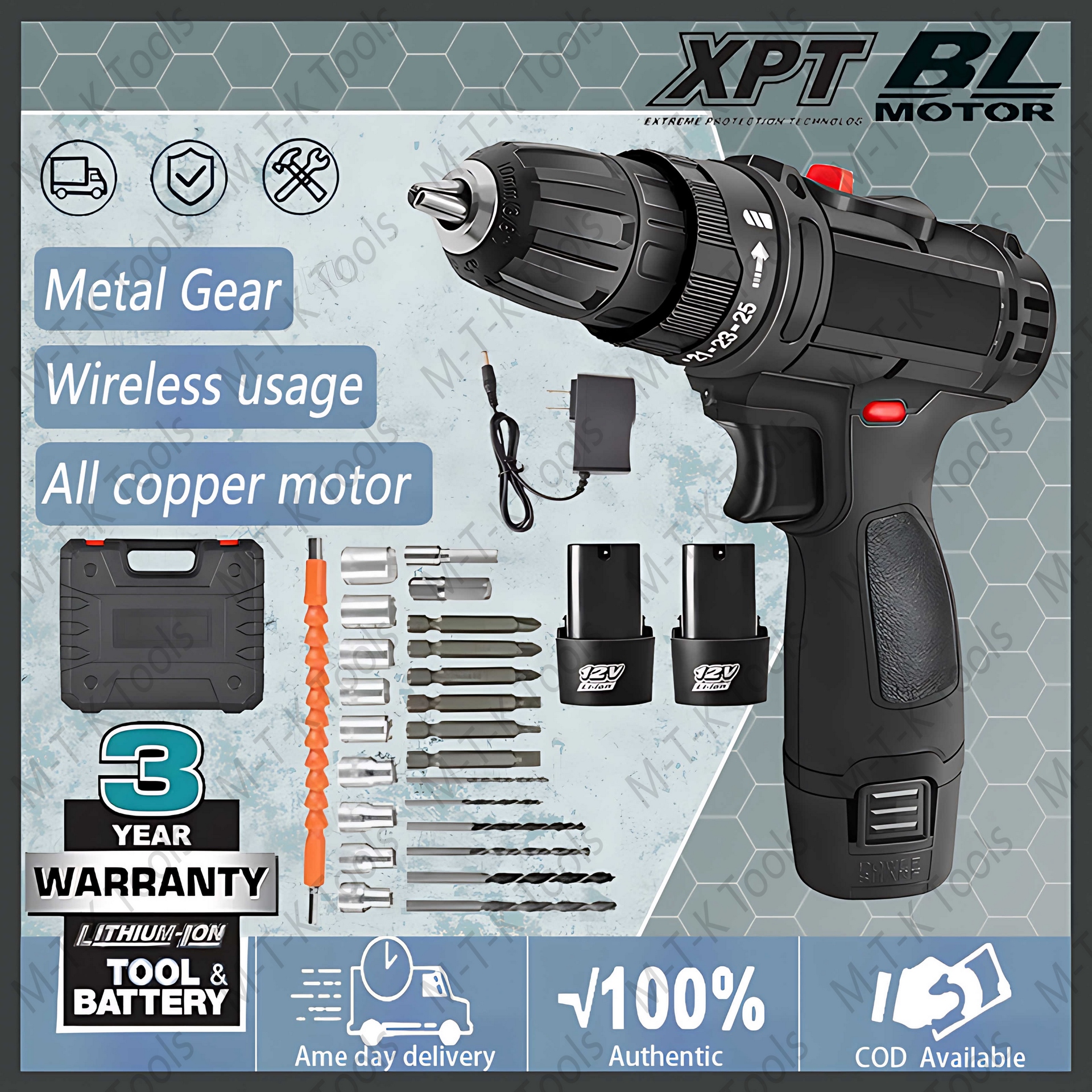 12V Electric Drill Cordless Electric Screwdriver Set Brushless ...