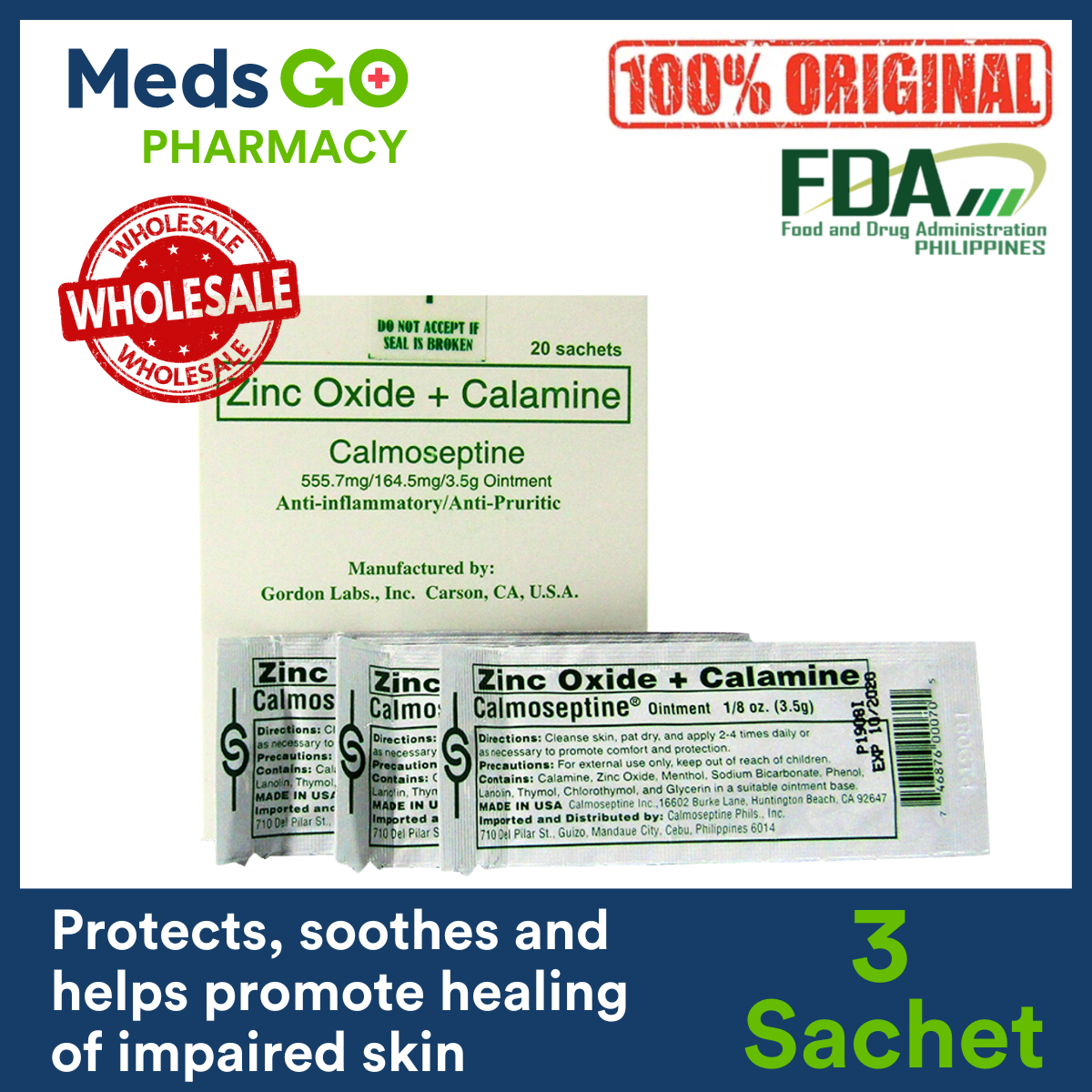 Calmoseptine Ointment - 3 Sachet x 3.5g (Zinc Oxide Calamine ointment ...