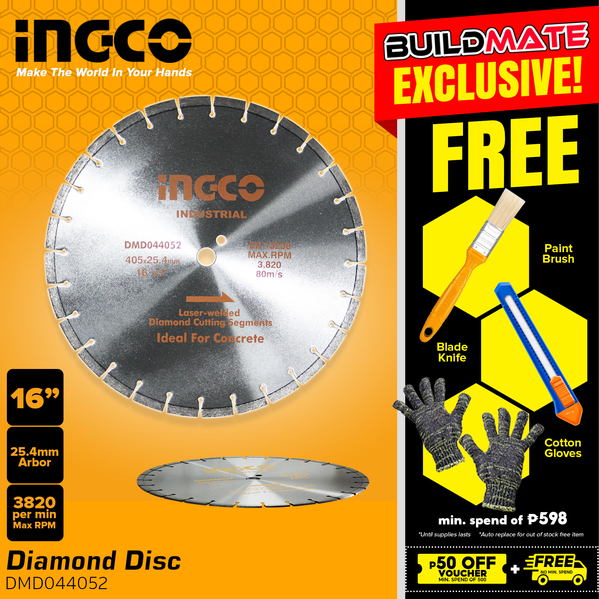 INGCO Diamond Disc 16" for Concrete Cutter Marble Masonry DMD044052 ...