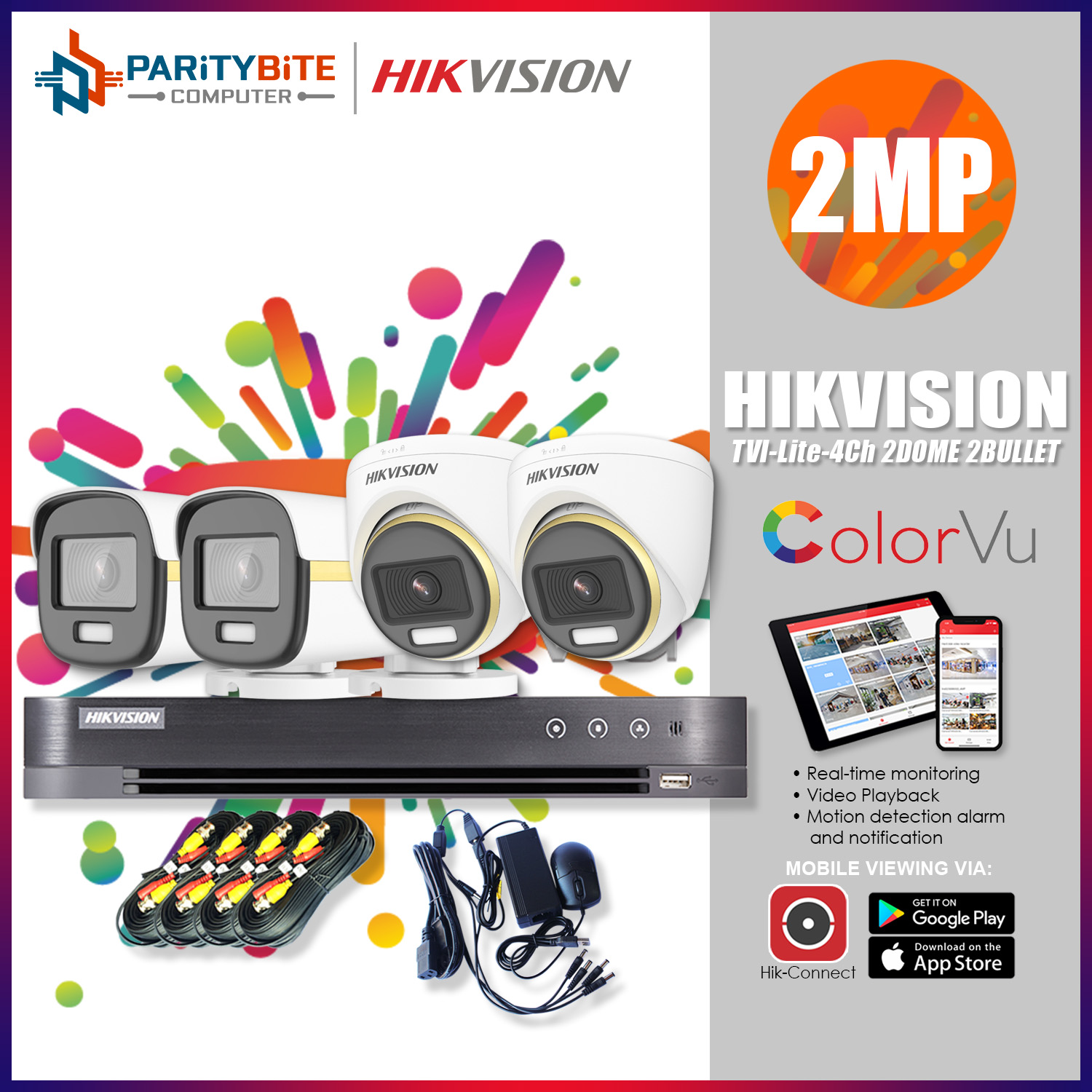 HIKVISION 4CH 2MP 4Cameras (2 Outdoor Bullet, 2 Indoor Dome/Turret ...