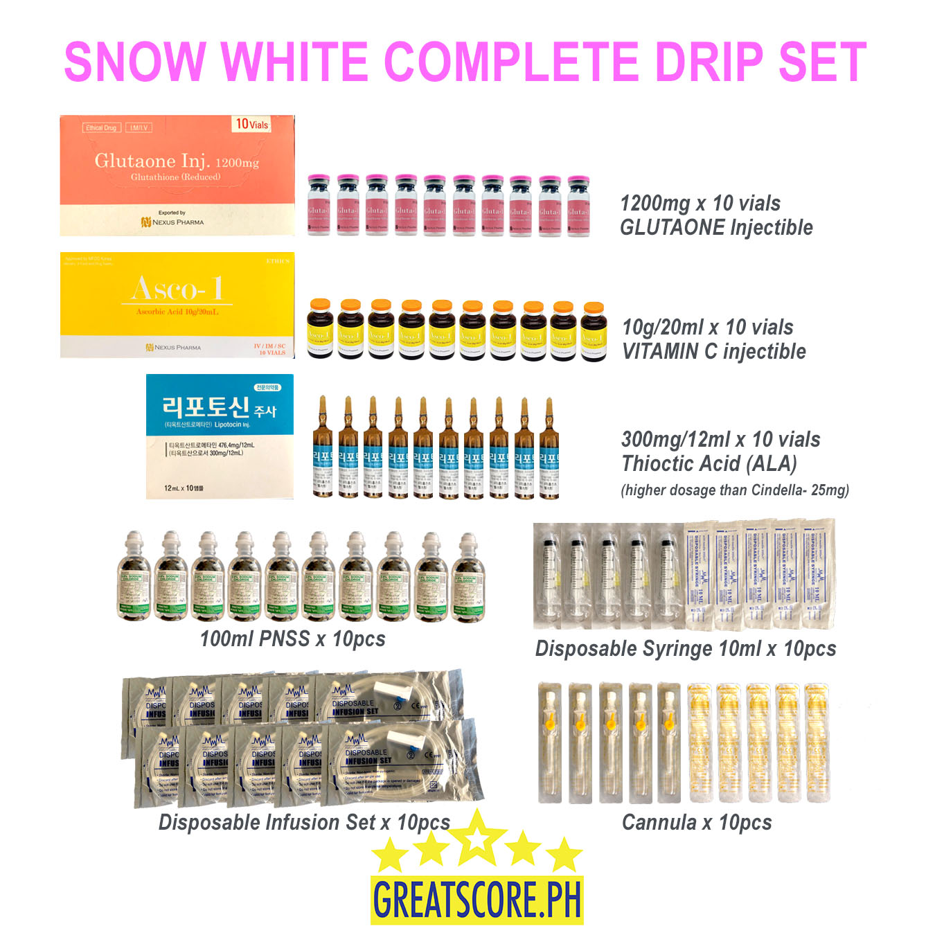 Snow White Gluta Complete Drip Set | Lazada PH