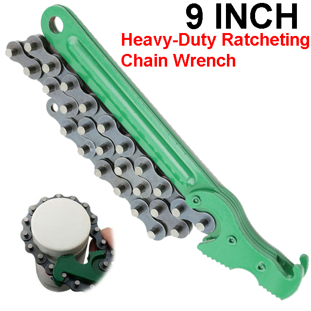 9 Inch Heavy-Duty Ratcheting Chain Wrench Oil Filter Tool Fittings ...