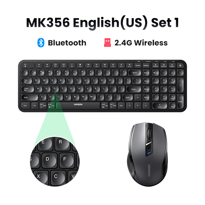 UGREEN Mice and Keyboard Wireless Bluetooth & 2.4GHz Keycaps for Laptop ...