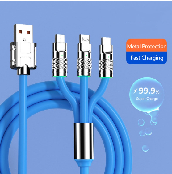 3 IN 1 Charging Cable 120W 6A Super Fast Charger USB Protecetion For ...