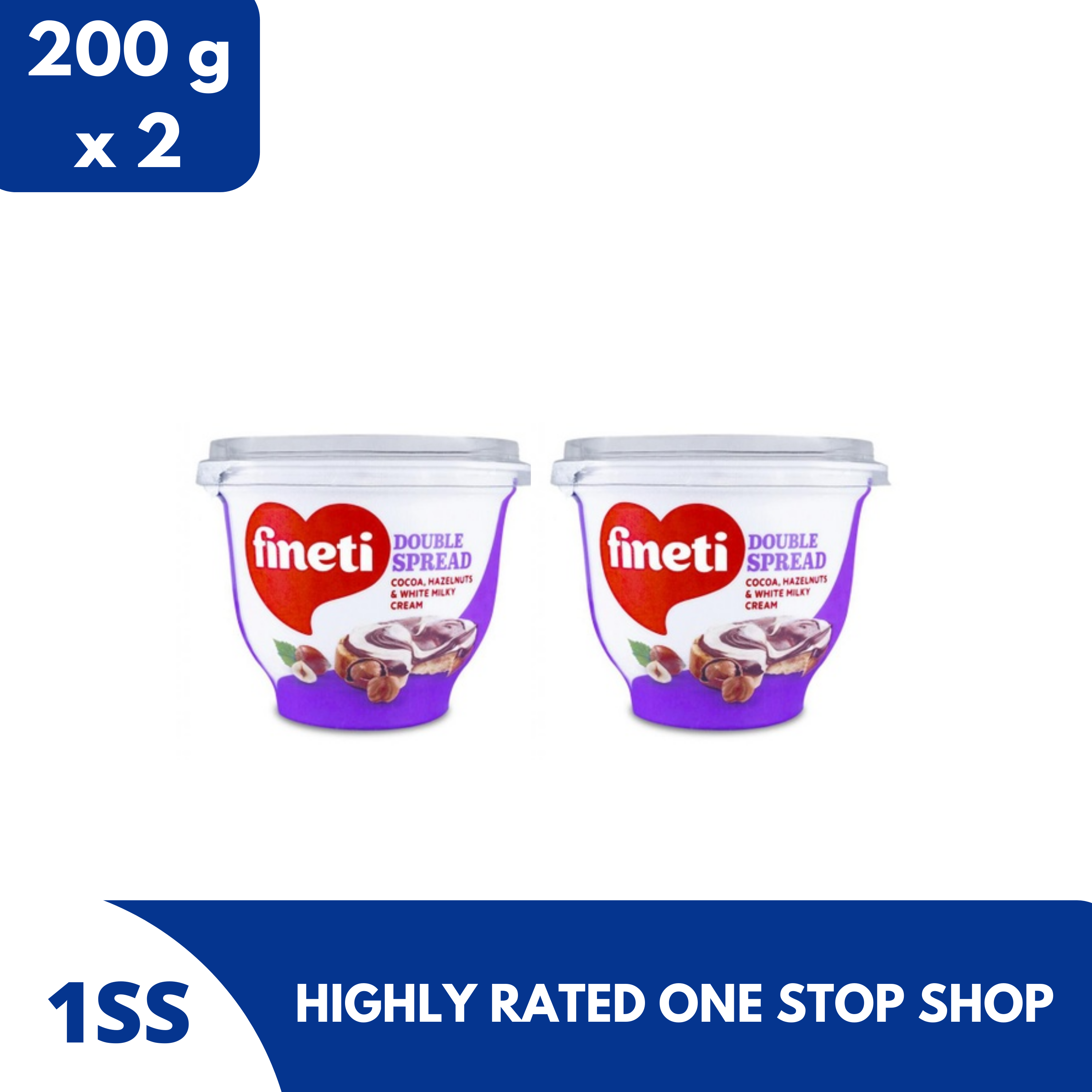 Fineti Double Spread Cocoa, Hazelnut & White Milky Cream, 200g set of 2 ...