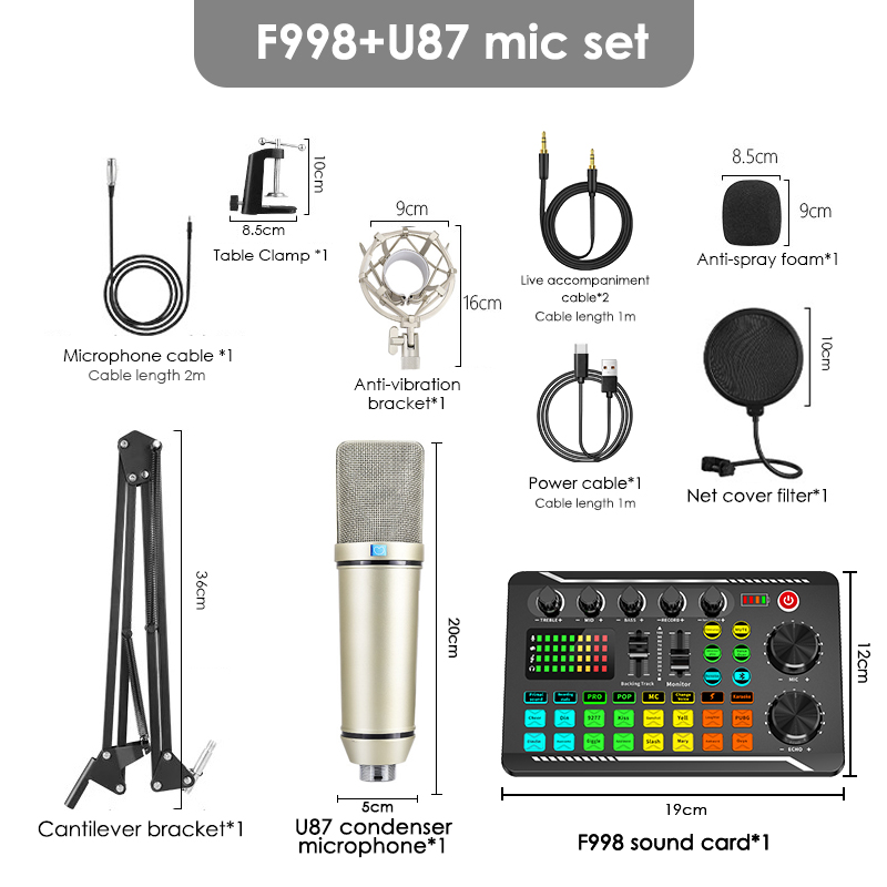 F998 Sound Card Microphone Set Professional Live Broadcast Sound Card ...