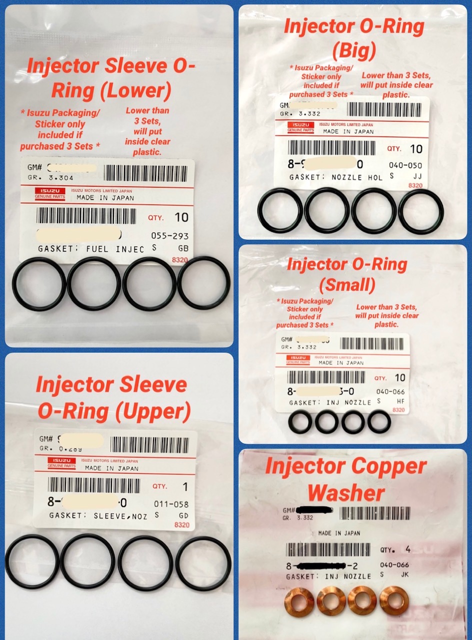 ISUZU GENUINE OUTER INJECTOR O-Ring, COPPER WASHER, SLEEVE GASKET (Set ...