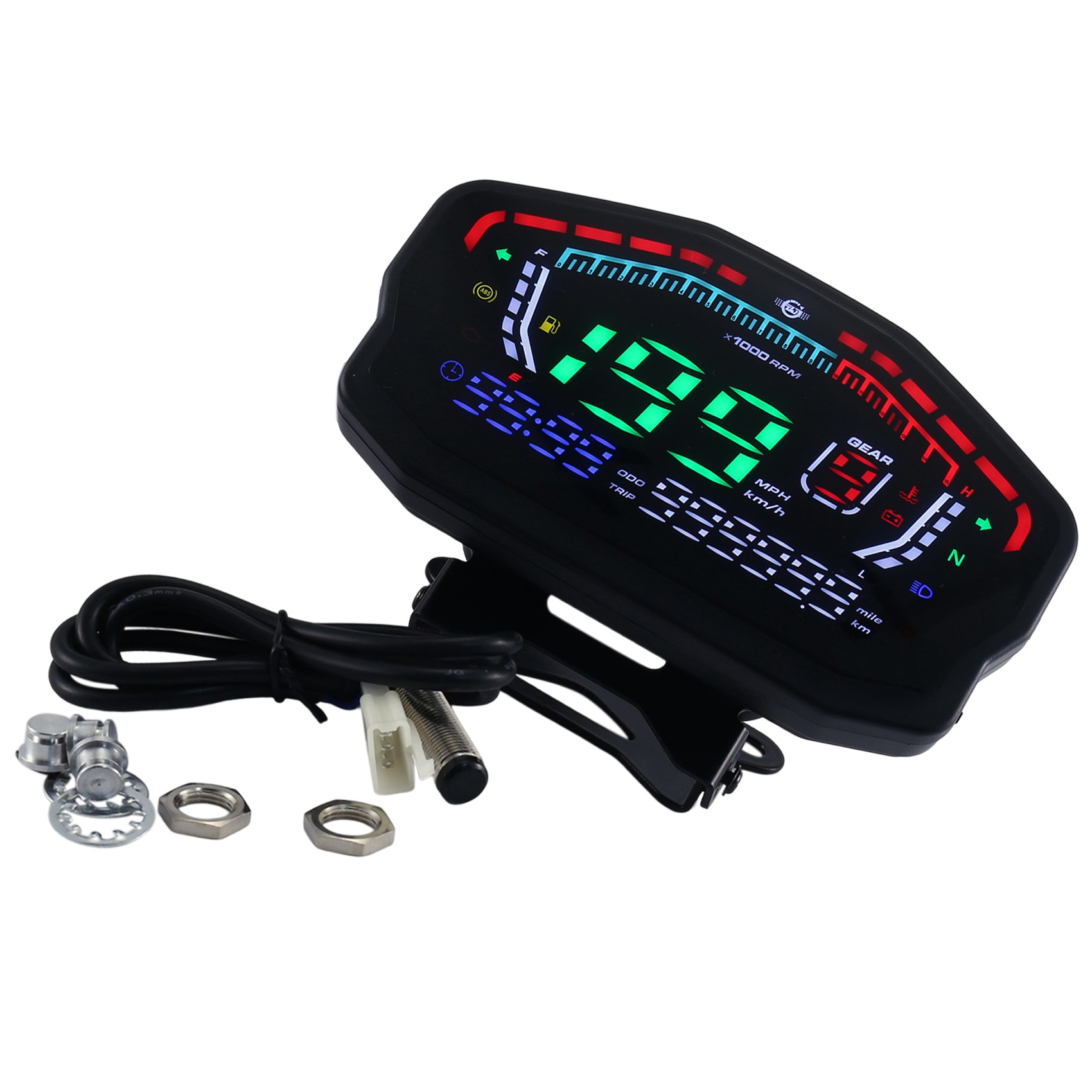 Universal Full LED Motorcycle Speedometer Digital Odometer Tachometer ...