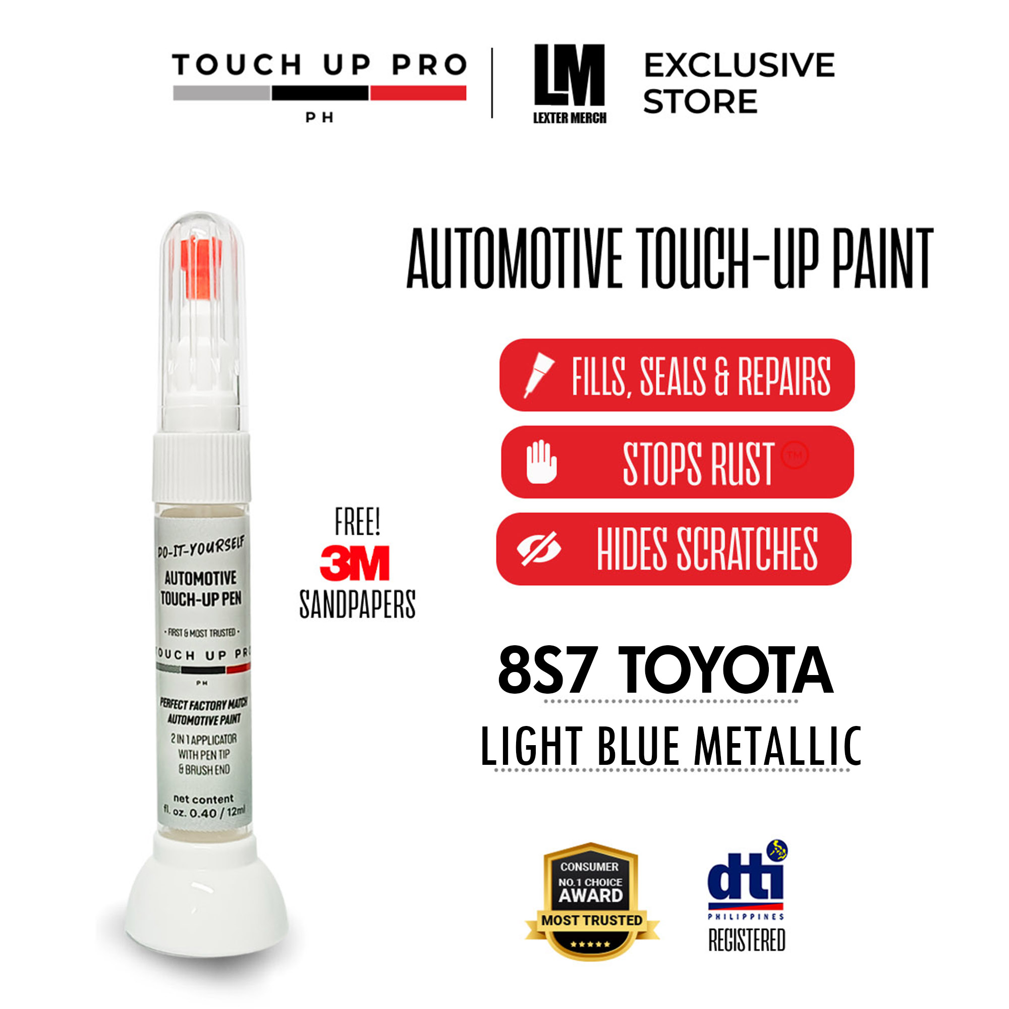 8S7 Light Blue Metallic Toyota Touch up Pro Permanent Touch Up paint ...