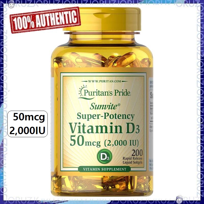 Puritan's Pride Sunvite Super Potency VITAMIN D3 50mcg, (2000 iu) 200 softgels 100% AUTHENTIC ...