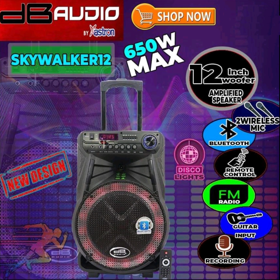 DB Audio SKYWALKER-12MCX2 Portable Trolley Bluetooth Speaker (12 inch ...