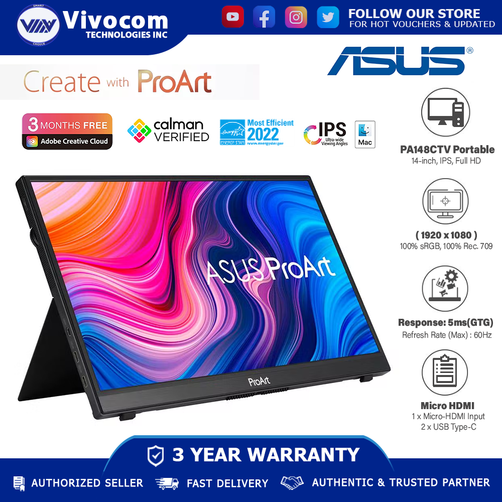 ASUS ProArt Display PA148CTV Portable Professional Monitor - 14-inch ...