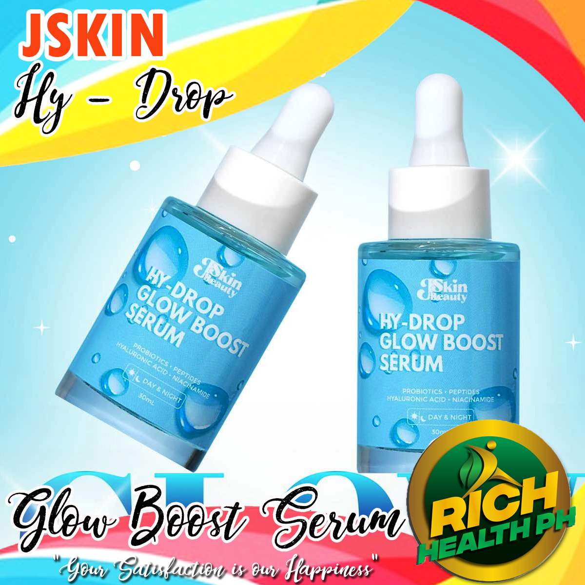Jskin Beauty Hy-Drop Glow Boost Serum 30mL Probiotics, Peptides, Hyaluronic Acid, Niacinamide ...