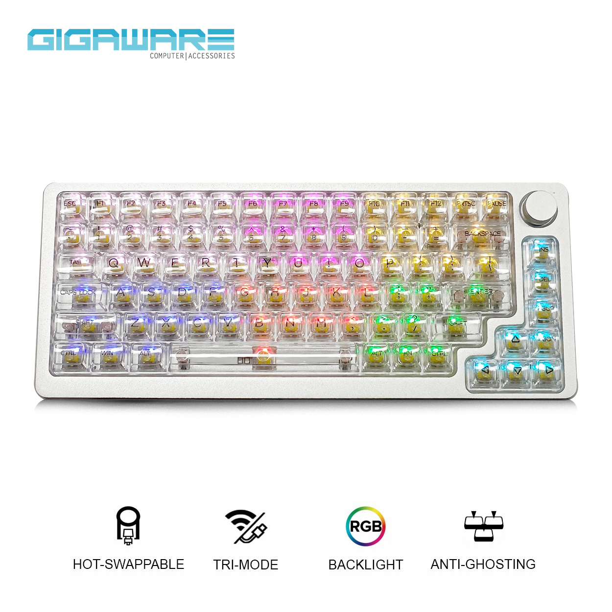 Dark Alien K83 Transparent Crystal Clear Wireless Keyboard Tri-Mode ...