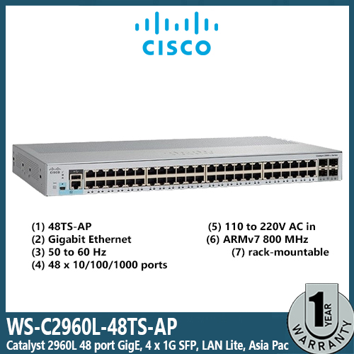 WS-C2960L-48TS-AP Cisco Switch Catalyst 2960L 48 port GigE, 4 x 1G SFP ...