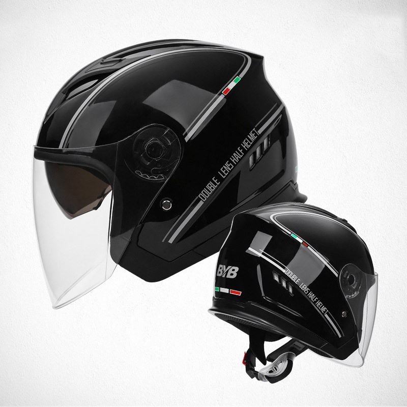 BYB 730 ABS Double Visor anti-fog carbon fiber half Open Face helmet ...