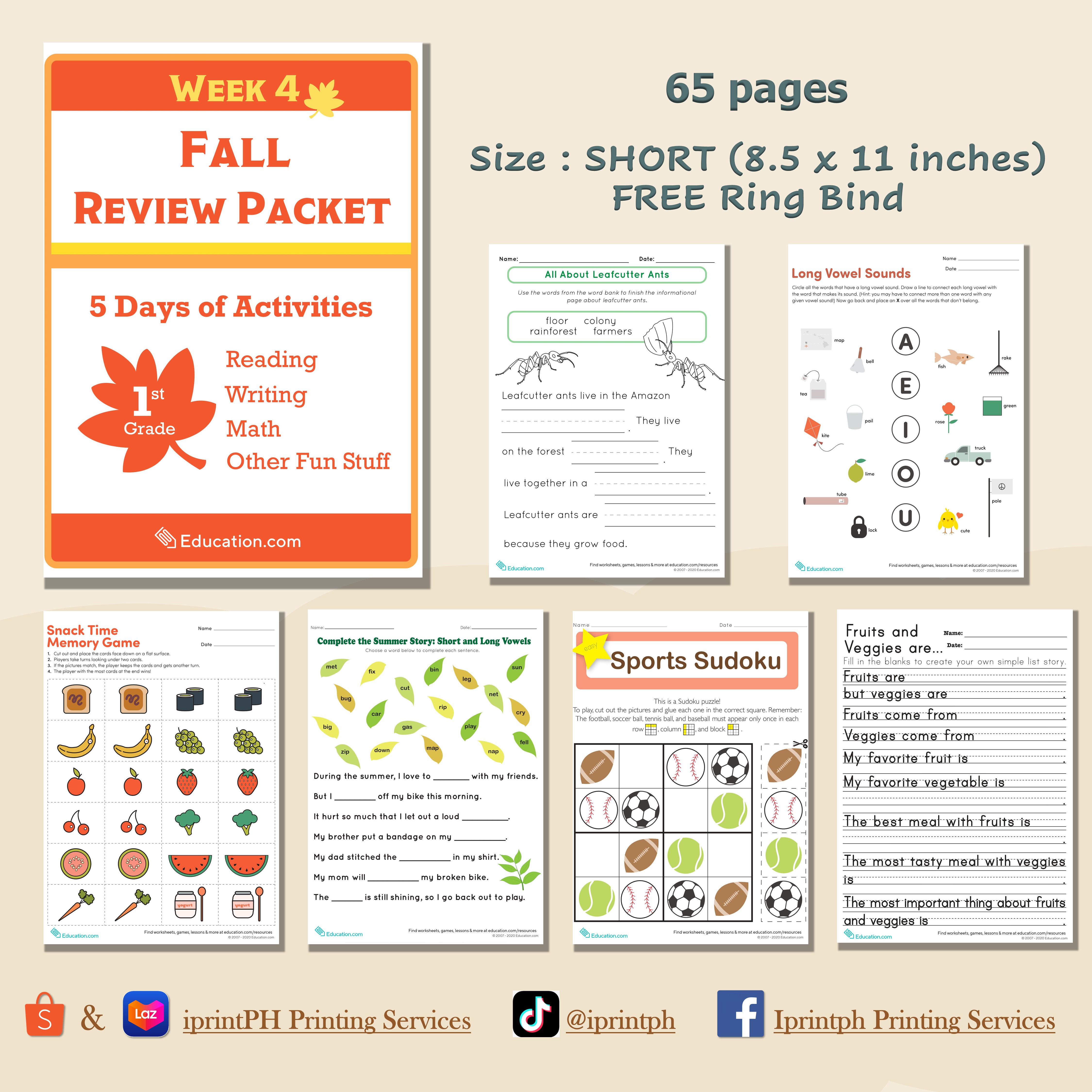 GRADE 1 Fall Review Packet (Worksheets / Workbooks) | Lazada PH