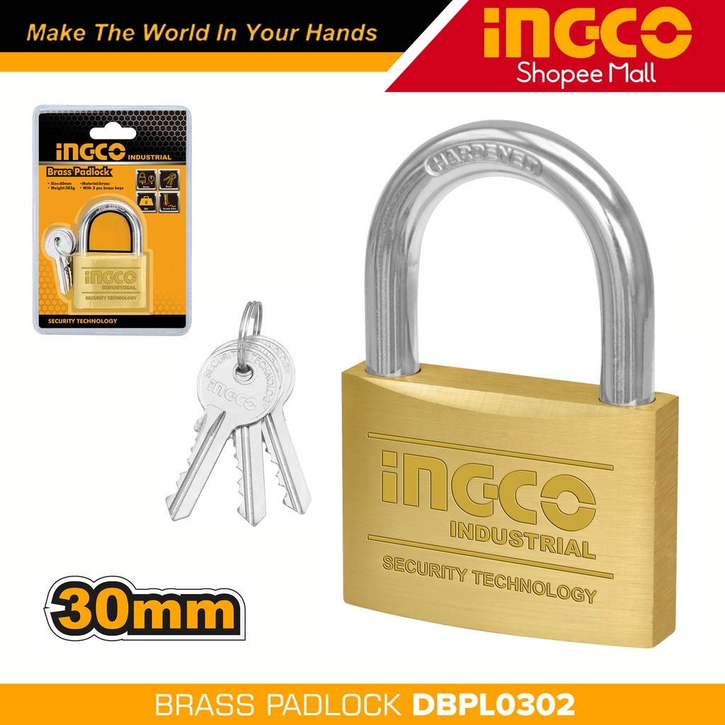 Ingco Heavy Duty Brass Padlock SOLD PER PIECE DBPL0202 / DBPL0302 ...