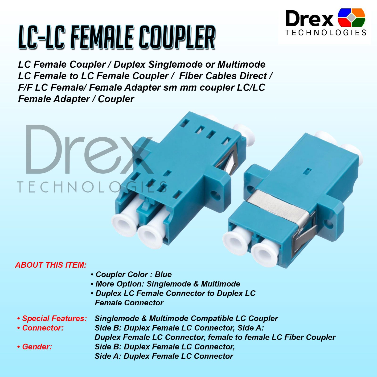 LC-LC Female Coupler LC Female Coupler/ Duplex Single Mode or Multimode ...