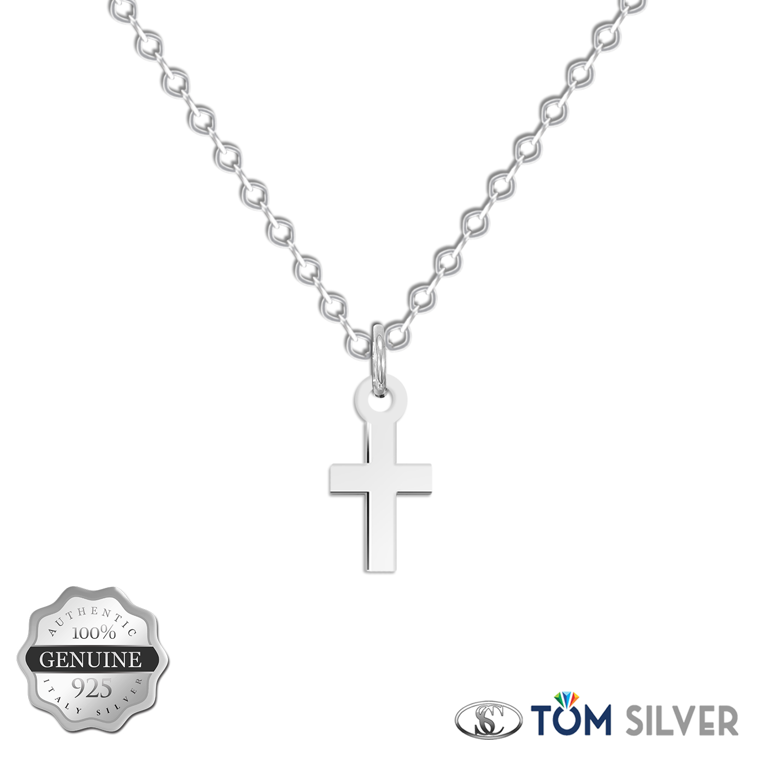 Tom Silver 92.5 Italy Sterling Silver Small Cross Plain Pendant with ...