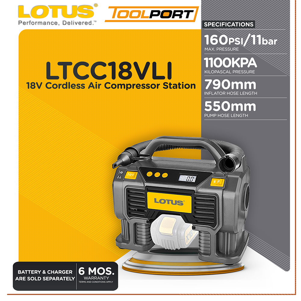 Lotus LTCC18VLI X-LINE Cordless Air Compressor Station 18V ( Battery ...