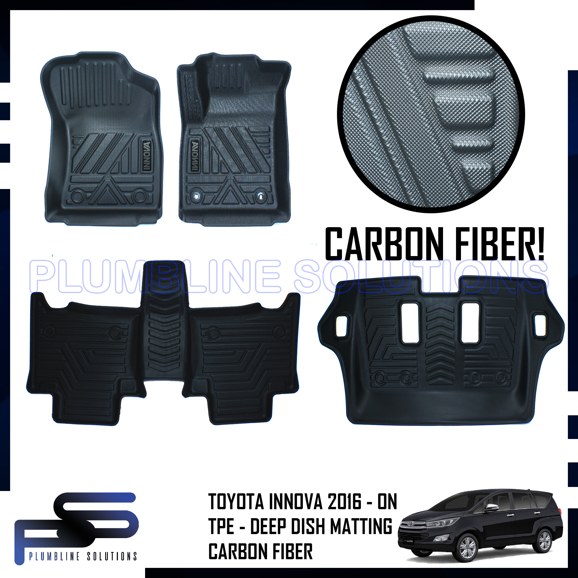 TPE Carbon Fiber Deep Dish Matting for Toyota Innova V G J E 2016 2017 ...