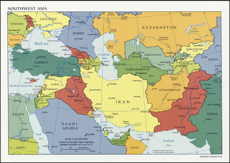 Southwest Asia Detailed Political Map Waterproof A4 Laminated Chart ...