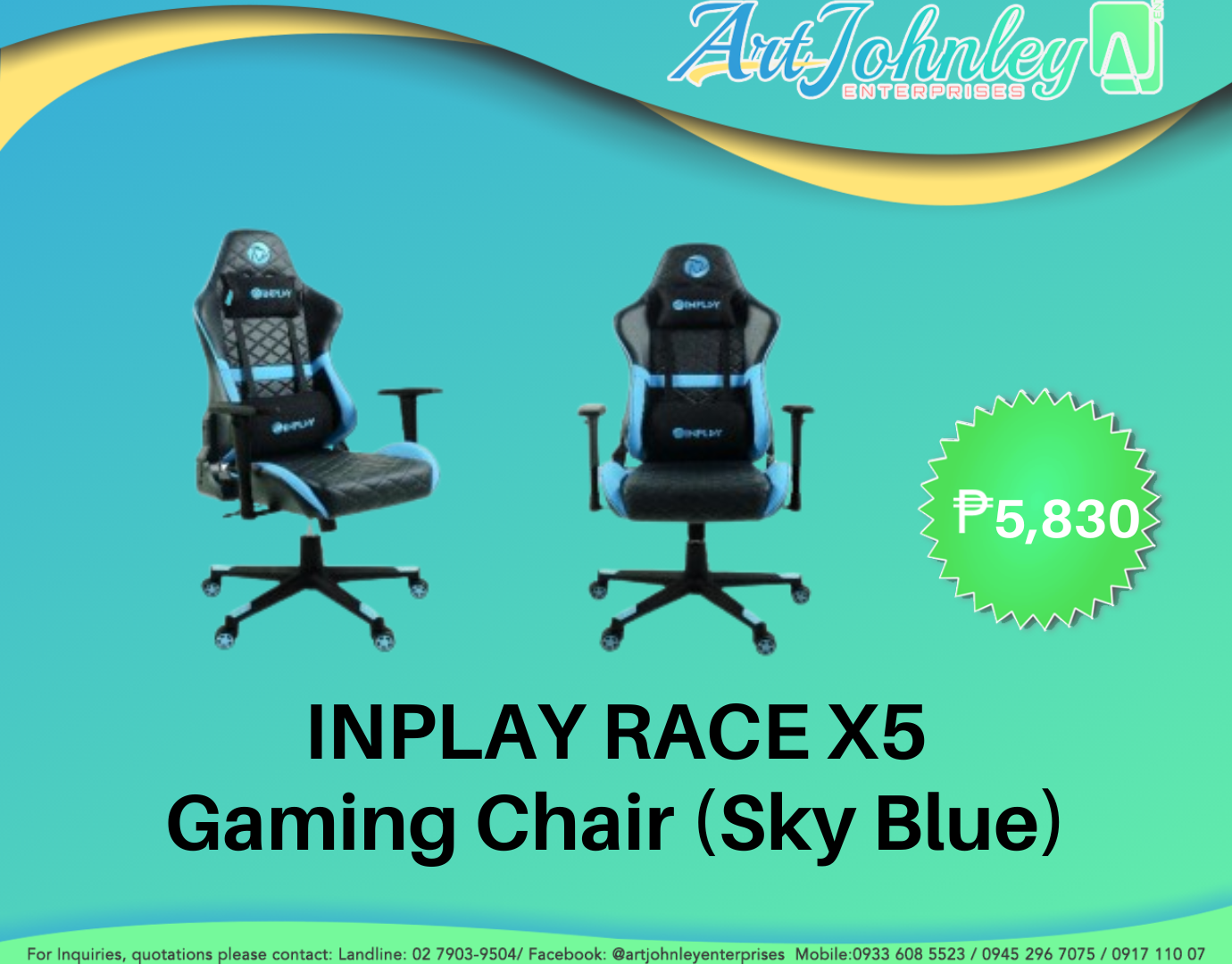 INPLAY RACE X5 Gaming Chair (Sky Blue) | Lazada PH