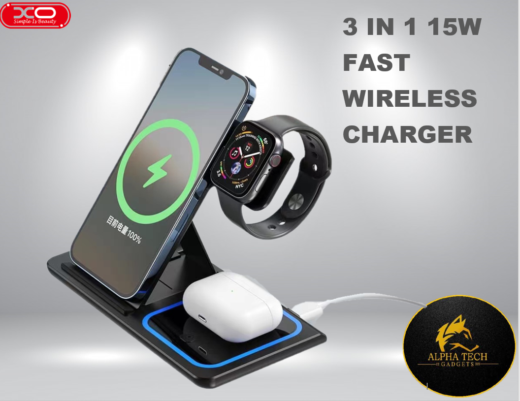 XO-WX023 3 IN 1 Wireless Charger Dock Stand Station For Iwatch Airpods ...