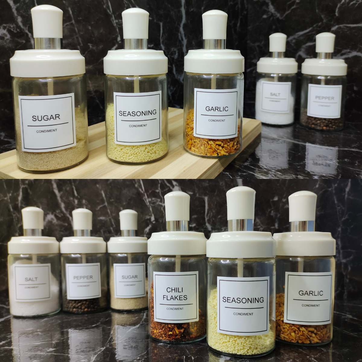 White Glass Spice Jar Seasoning Bottle Condiments Container with Spoon ...