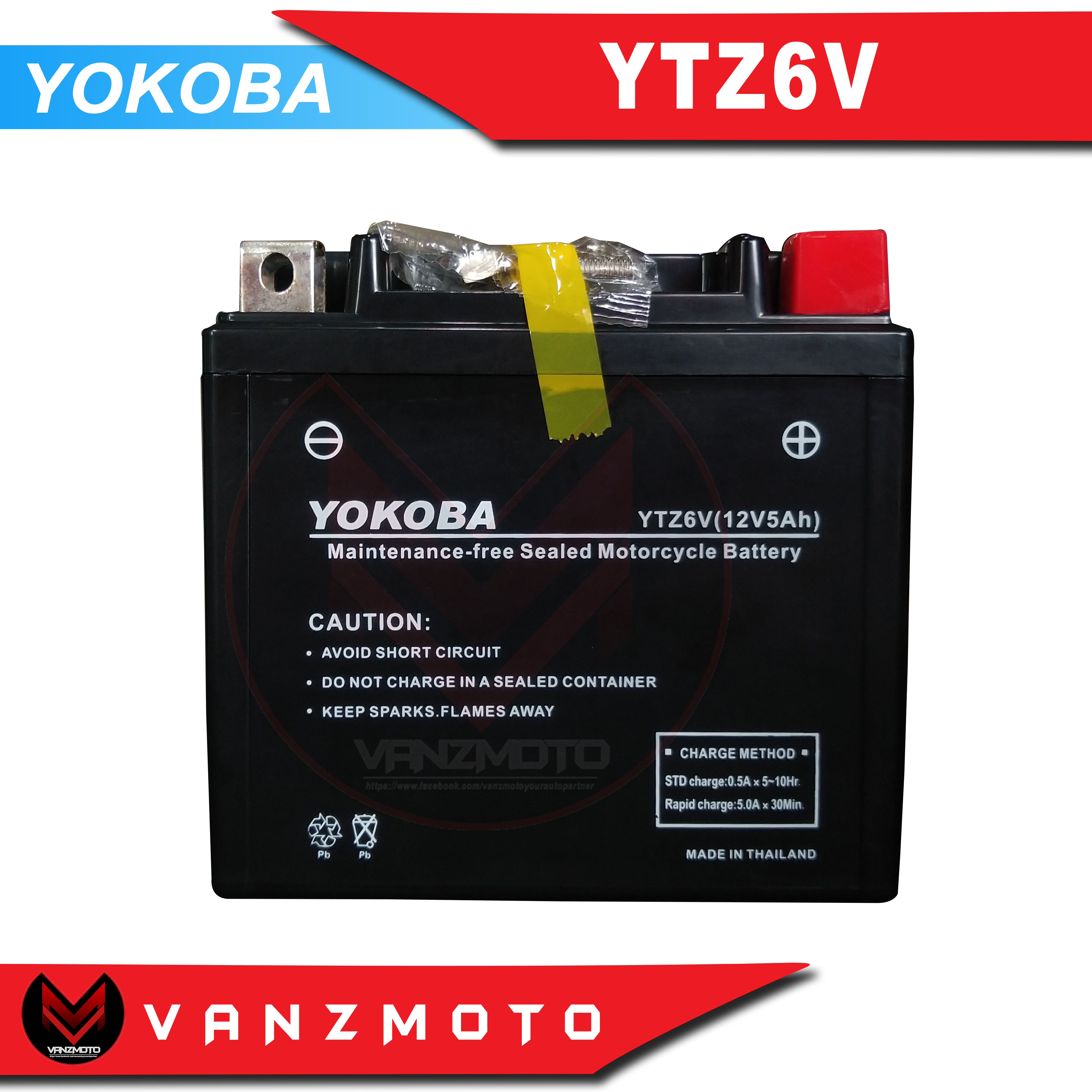 Yokoba YTZ6V Motorcycle Battery made in Thailand best for Honda ...