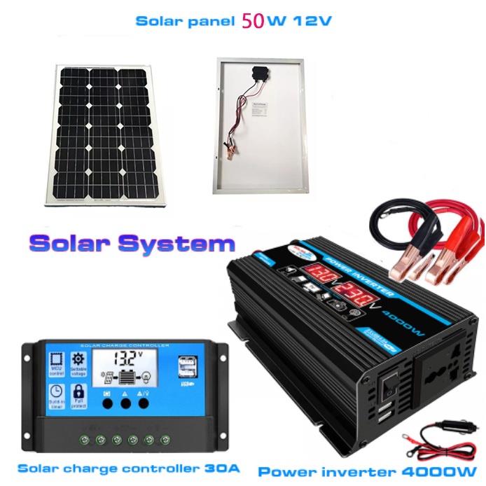 Solar System DC 12 to AC 220V Power Inverter 4000W Solar Panels 50 Watt ...