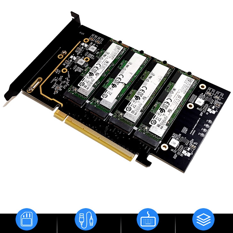 M.2 NVME to PCIe 4.0 X16 Adapter Card, Supports 4 NVMe M.2 2280 ...