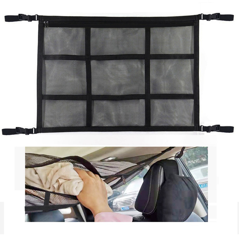Car Ceiling Storage Net Pocket 90X65cm Car Roof Interior Cargo Net Bag ...