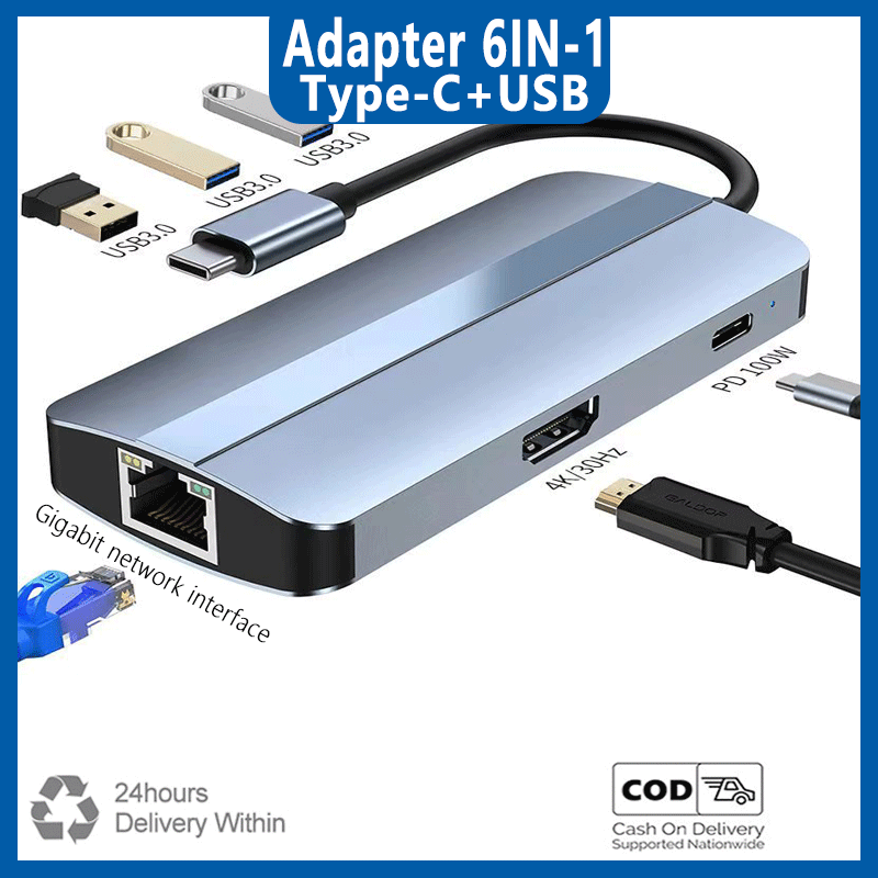 USBC hub multi-port adapter 4K HDMI docking station 6-in-1 USBC hub ...